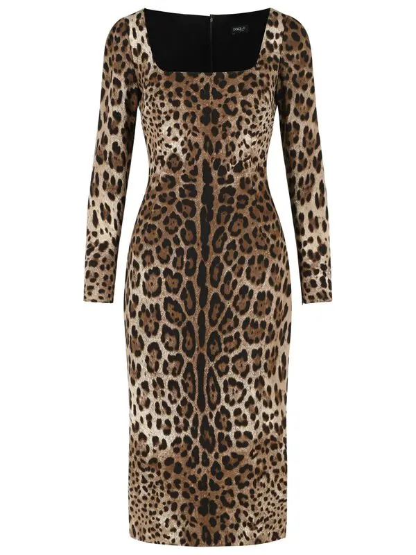 Dolce & Gabbana Leo Print Stretch Viscose Dress - Brown