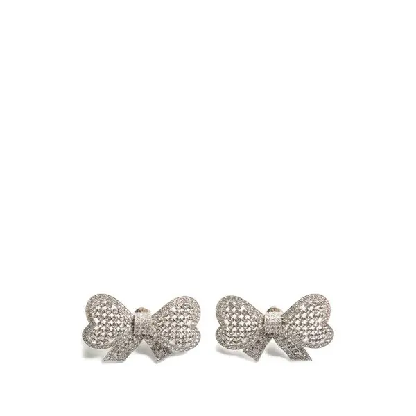 Valentino Garavani Tone Crystal Embellished Bow Earrings - Silver