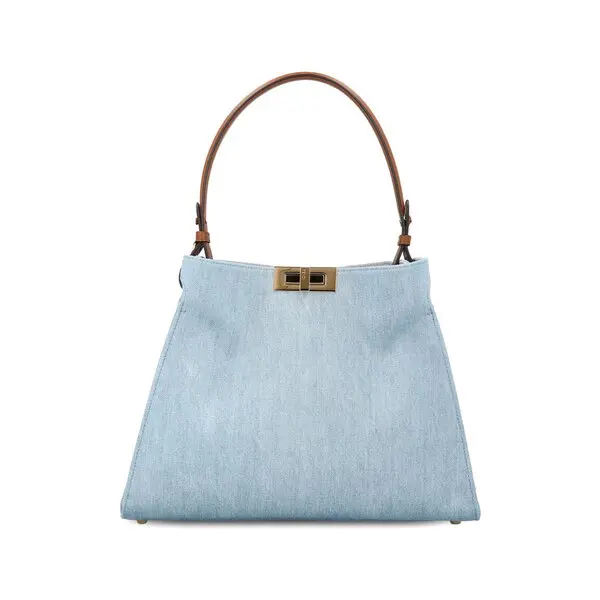 Fendi Denim-texture Leather Top-handle Bag - Blue