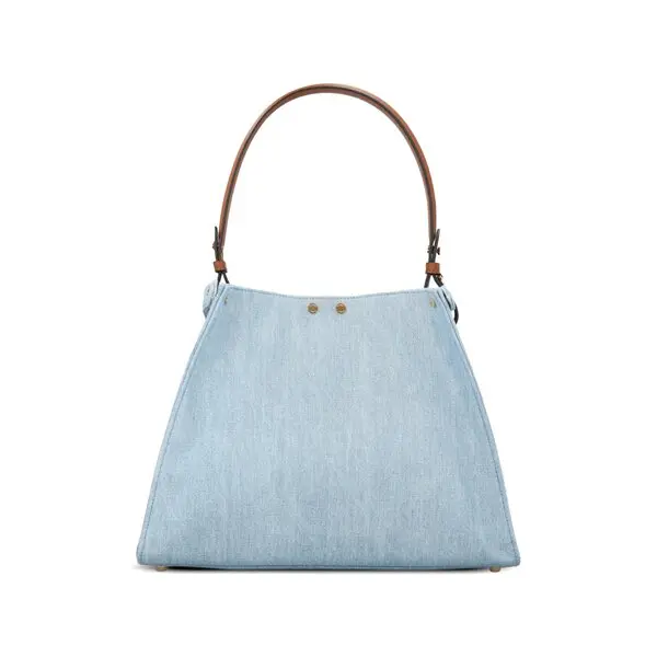 Fendi Denim-texture Leather Top-handle Bag