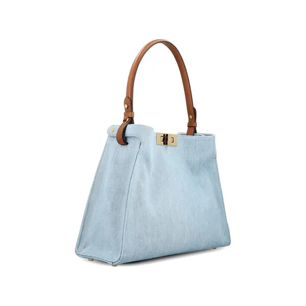 Fendi Denim-texture Leather Top-handle Bag