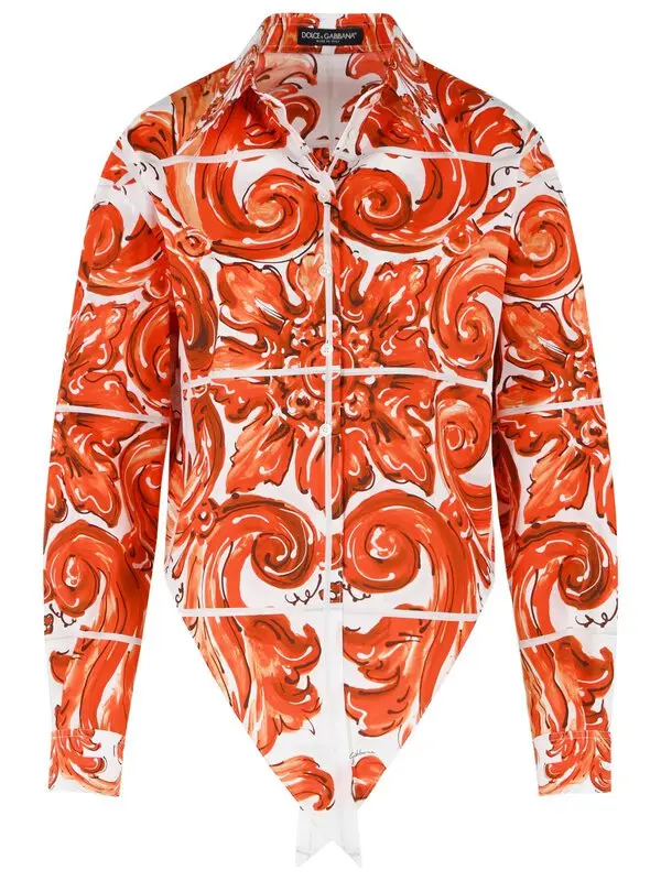 Dolce & Gabbana Majolica Print Cotton Poplin Shirt - Orange