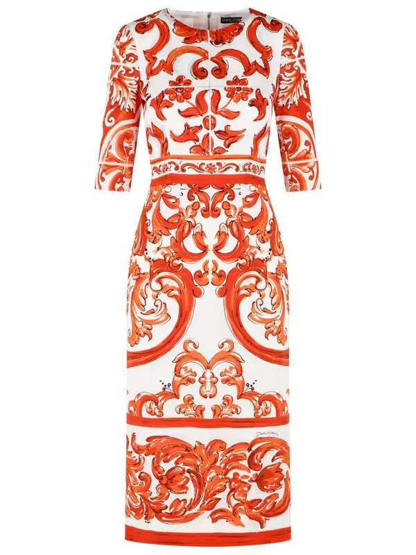 Dolce & Gabbana Majolica Print Silk Charmeuse Dress - Orange