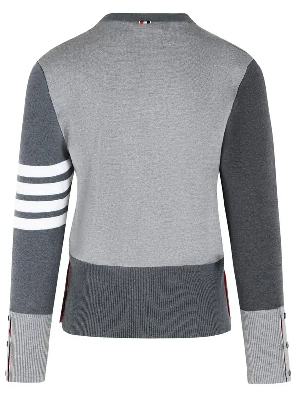 Thom Browne Grey Merino Wool V-neck Cardigan