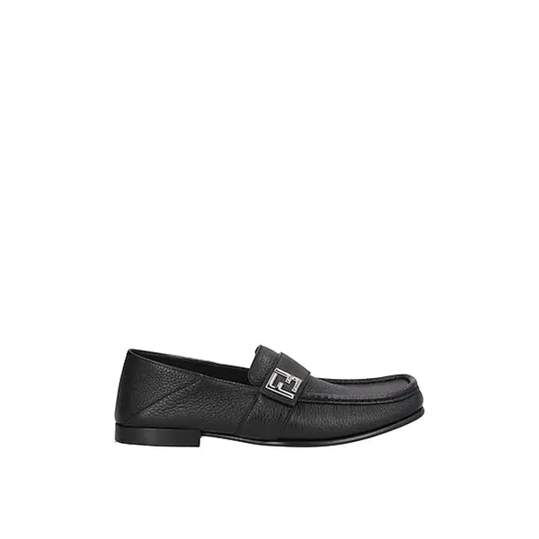 Fendi Calf Leather Loafers With Silver-tone Metal Logo Detail - Black