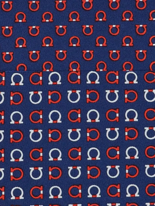 FERRAGAMO Gancini Print Silk Neck Tie - Blue