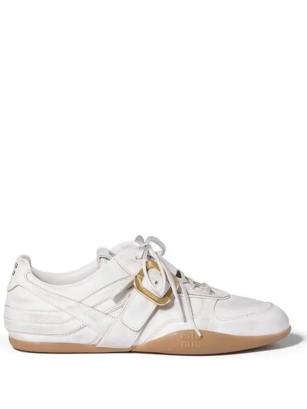 Miu Miu Gymnasium Leather Sneakers With Buckle - White