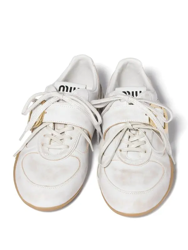 Miu Miu Gymnasium Leather Sneakers With Buckle - White