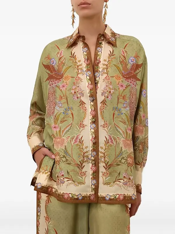 Zimmermann Indra Relaxed Silk Shirt - Green