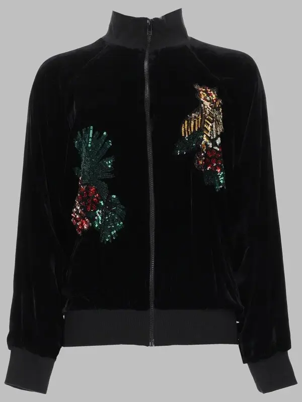 P.a.r.o.s.h Velvet Bomber Jacket With Sequined Embellishments - Black