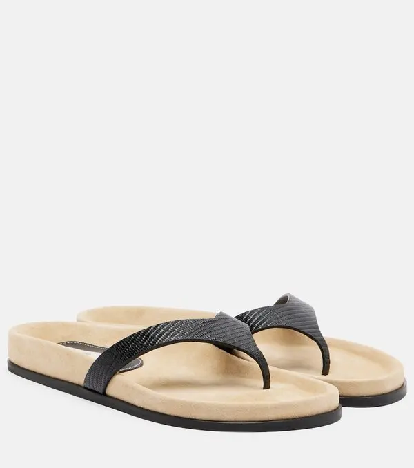 TOTEME Leather Thong Sandals - Black