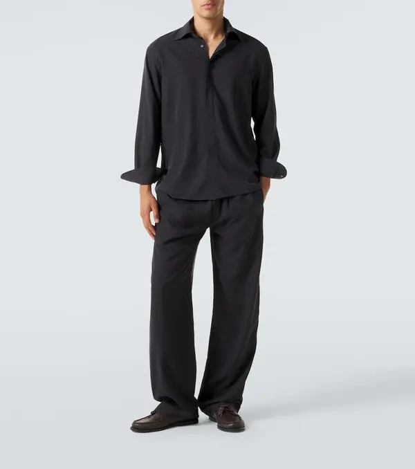SAMAN AMEL Silk Straight-leg Trousers