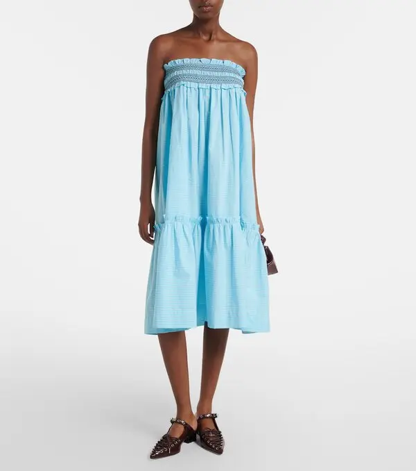 GANNI Embroidered Gingham Cotton Poplin Maxi Skirt