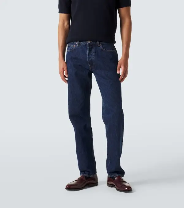Thom Sweeney Straight Jeans In Dark Wash Cotton