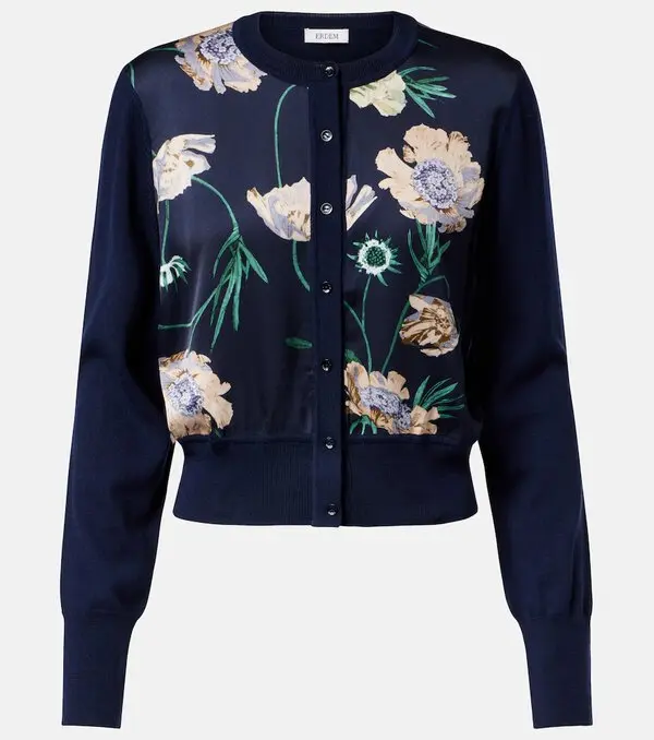 Erdem Floral Wool Cardigan - Blue