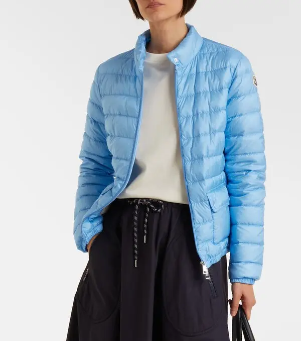 Moncler Quilted Down Jacket With Zipper And Snap-button Fastenings - Blue