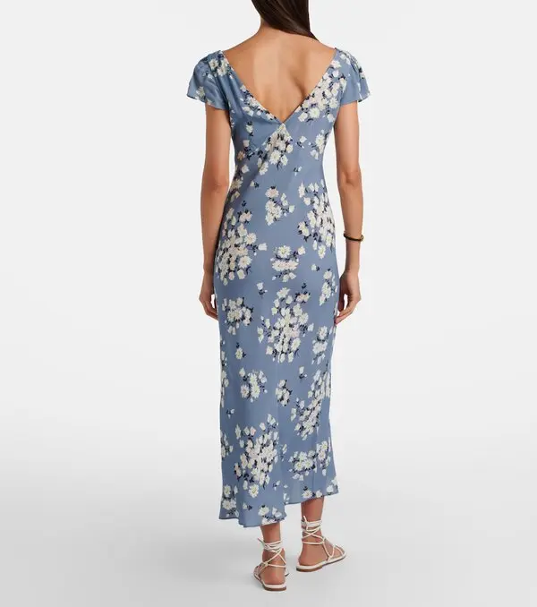 Rixo Cathy Floral Crepe Midi Dress - Blue