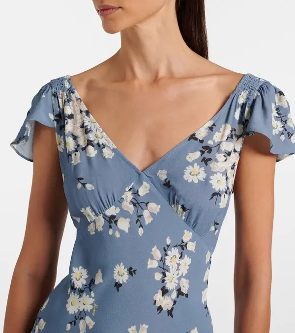 Rixo Cathy Floral Crepe Midi Dress - Blue