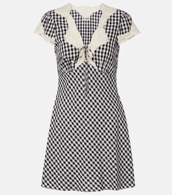 Rixo Lacie Lace-trimmed Checked Crepe Minidress - Black