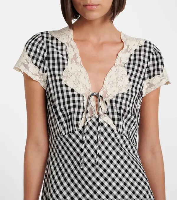 Rixo Lacie Lace-trimmed Checked Crepe Minidress - Black