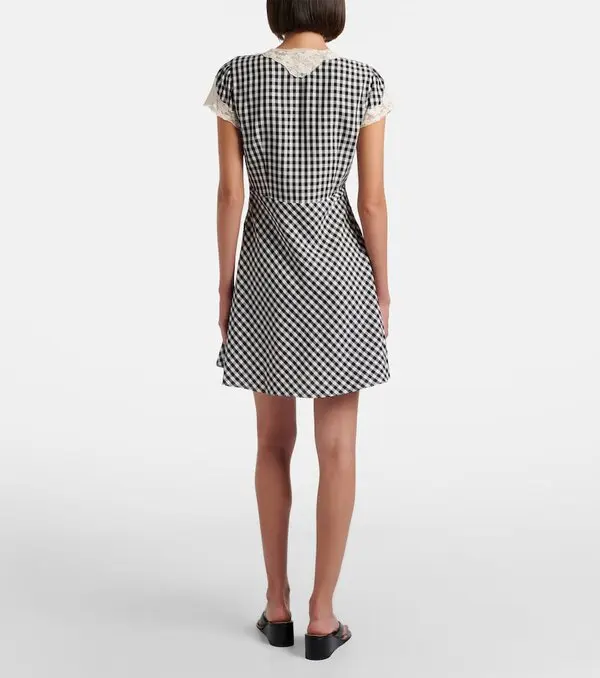Rixo Lacie Lace-trimmed Checked Crepe Minidress - Black