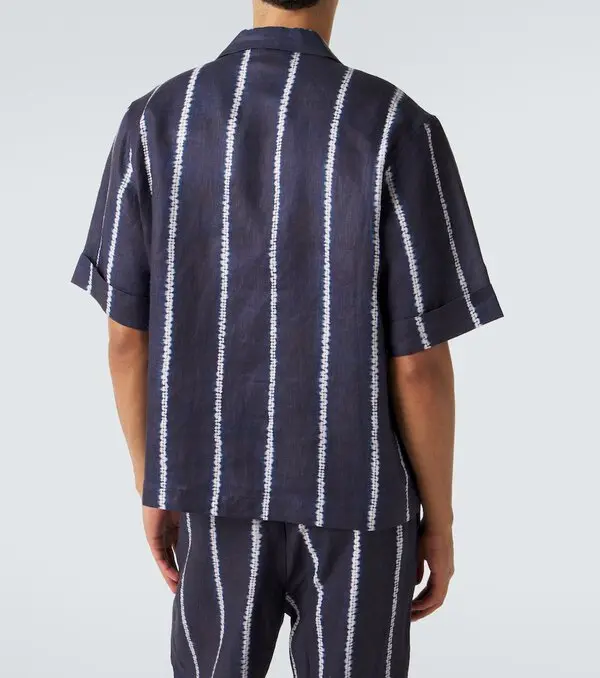 Commas Striped Linen Bowling Shirt - Blue