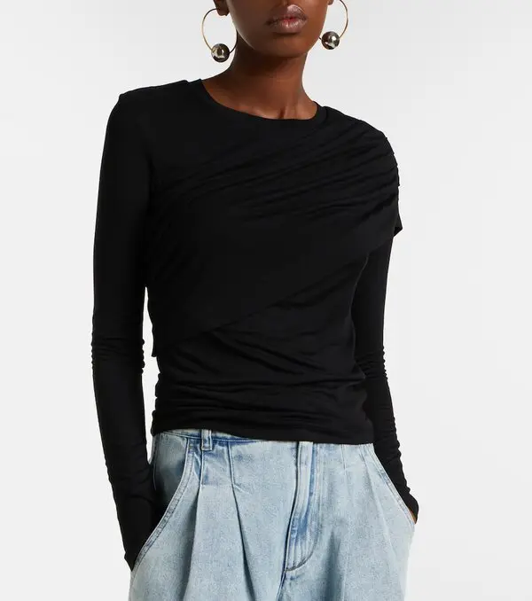 MARANT ETOILE Draped Jersey Top - Black