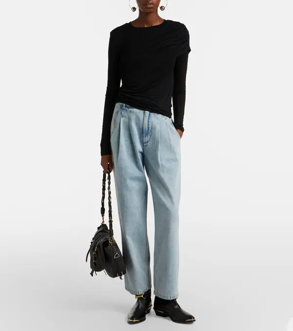 MARANT ETOILE Draped Jersey Top - Black