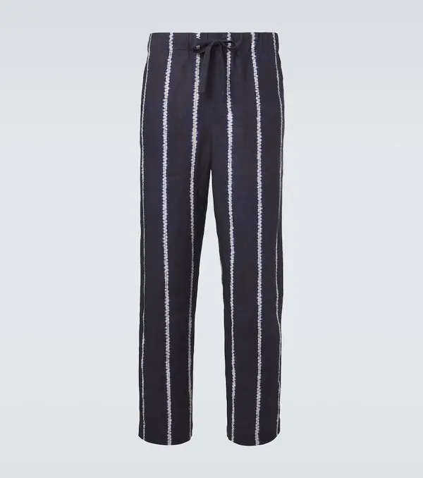 Commas Name Striped Linen Wide-leg Pants - Blue