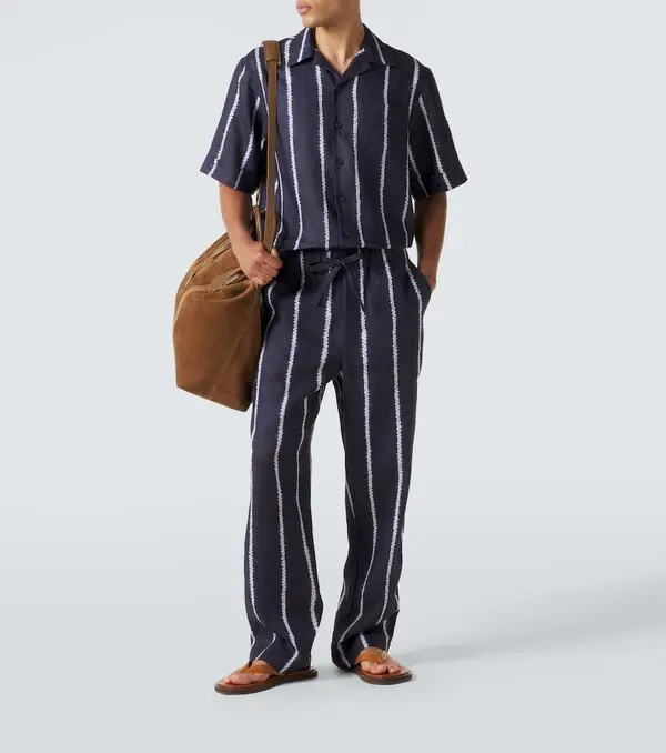 Commas Name Striped Linen Wide-leg Pants