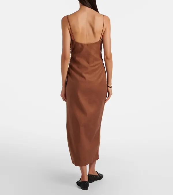 SIR. Linen Midi Dress - Brown