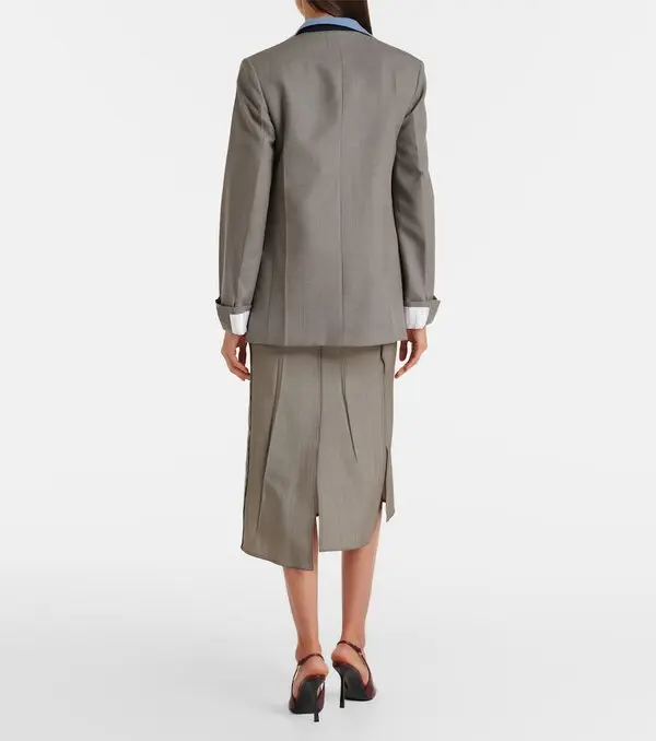 Victoria Beckham Draped Wool And Mohair Midi Skirt - Grey