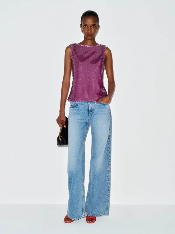 REFORMATION Sequin Sleeveless Boatneck Top - Purple