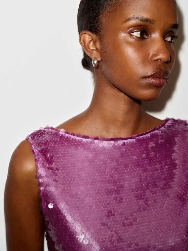 REFORMATION Sequin Sleeveless Boatneck Top