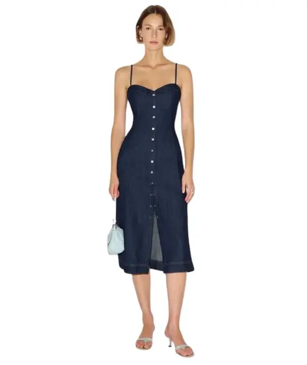 REFORMATION Ashtin Denim Sweetheart Neckline Midi Dress - Blue