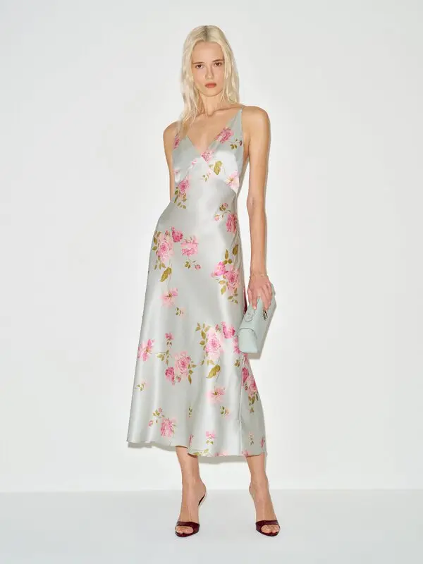 REFORMATION Anaya Silk Midi Dress - Blue