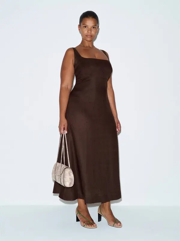 REFORMATION Sabine Linen Dress - Brown