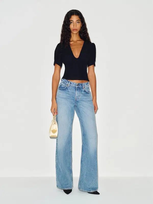 REFORMATION Akaia Puff Sleeve Top - Black