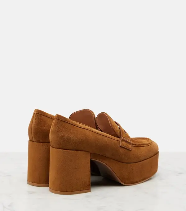 GIANVITO ROSSI Jenna Suede Platform Loafer Pumps - Brown