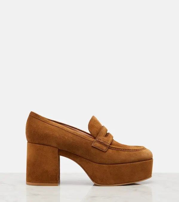 GIANVITO ROSSI Jenna Suede Platform Loafer Pumps - Brown