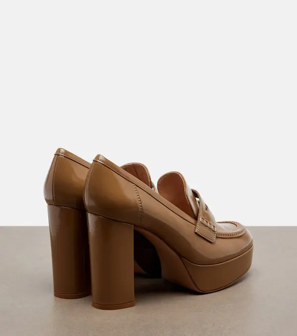 GIANVITO ROSSI Jenna Leather Platform Loafer Pumps - Beige