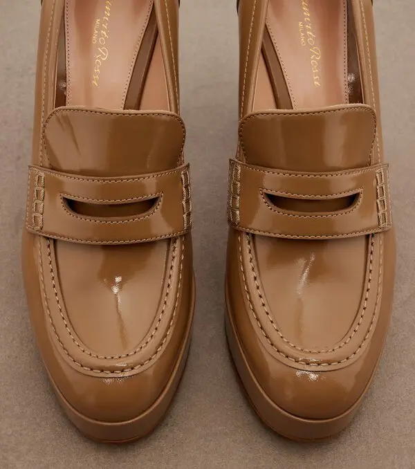 GIANVITO ROSSI Jenna Leather Platform Loafer Pumps - Beige