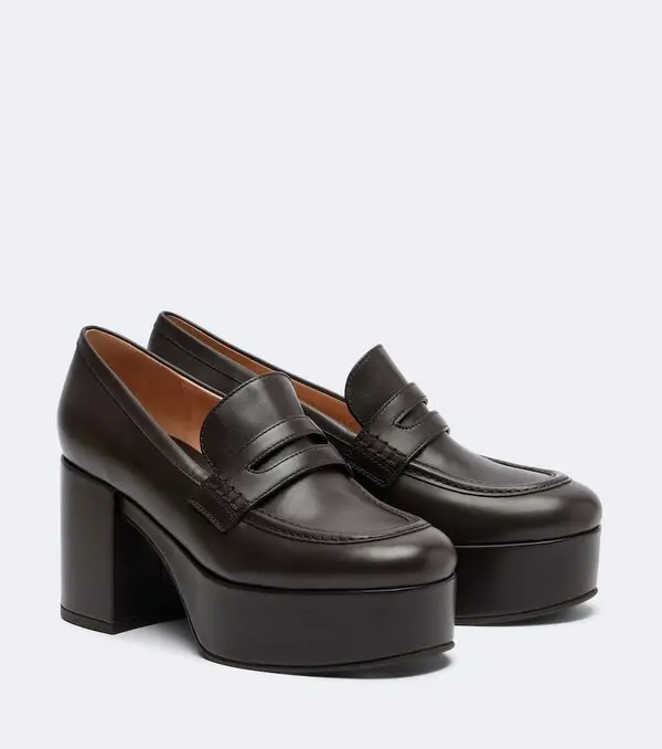 GIANVITO ROSSI Jenna Leather Platform Loafer Pumps - Brown