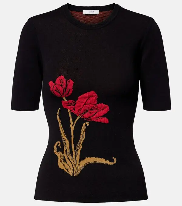 Erdem Floral Jacquard Top - Black