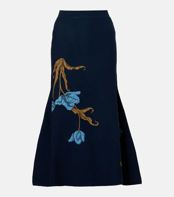Erdem Floral Jacquard Midi Skirt - Blue