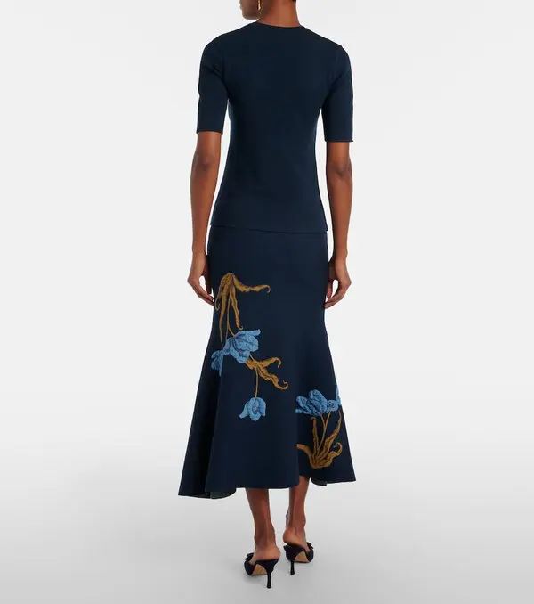 Erdem Floral Jacquard Midi Skirt - Blue