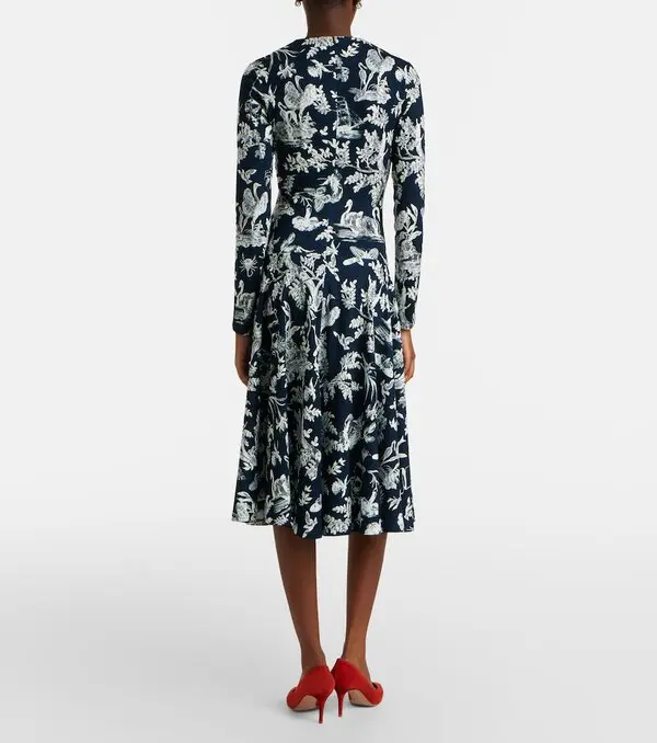 Erdem Floral Ruched Midi Dress