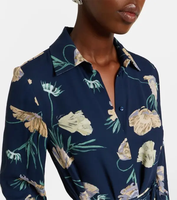 Erdem Belted Floral Shirt Dress In Belle Epoque Poppy Navy