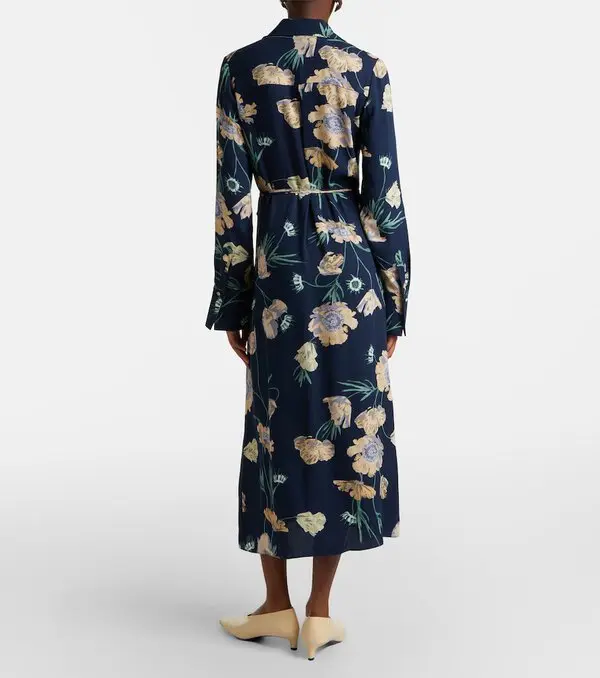 Erdem Belted Floral Shirt Dress In Belle Epoque Poppy Navy