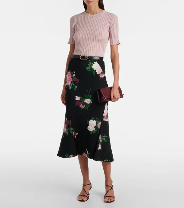 Erdem Floral Midi Skirt - Black